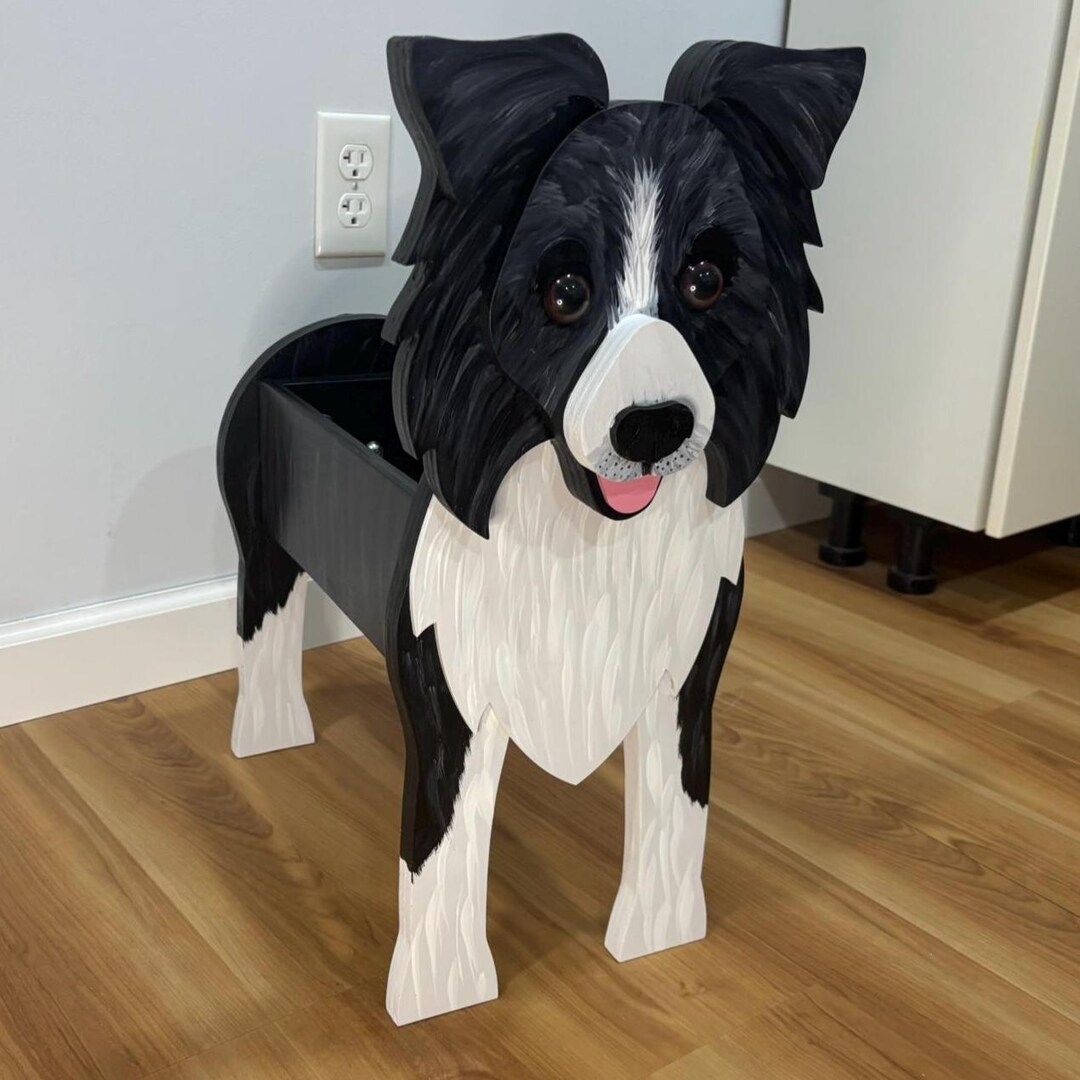 Border Collie Handmade and Painted Wood Organizer Planter - Etsy