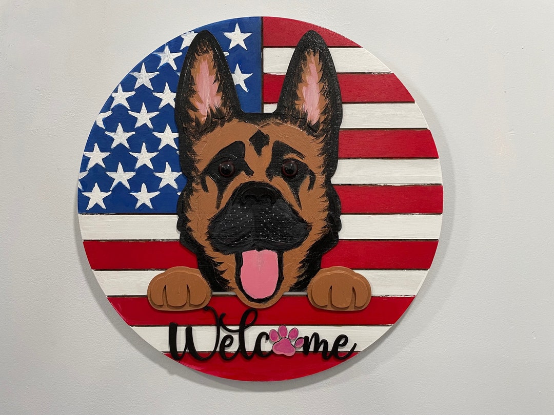 German Shepherd Door Hanger, Welcome Sign, Front Door Décor, Year ...
