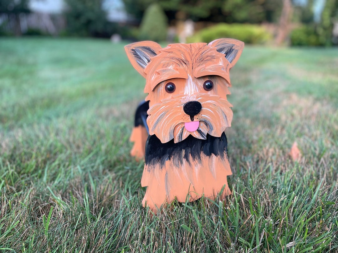 Yorkshire Yorkie Terrier Handcrafted Painted Planter, Organizer, Garden ...