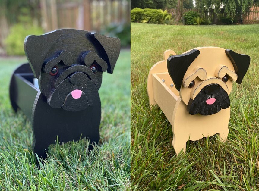 Pug Dog Wood Planter Organizer Patio Indoor Outdoor Home Décor - Etsy