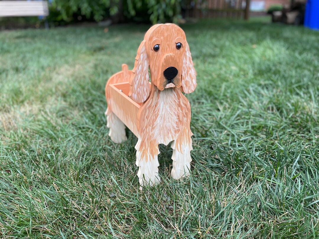 Cocker Spaniel Dog Organizer Patio Indoor Outdoor Wood Planter Tricolor ...