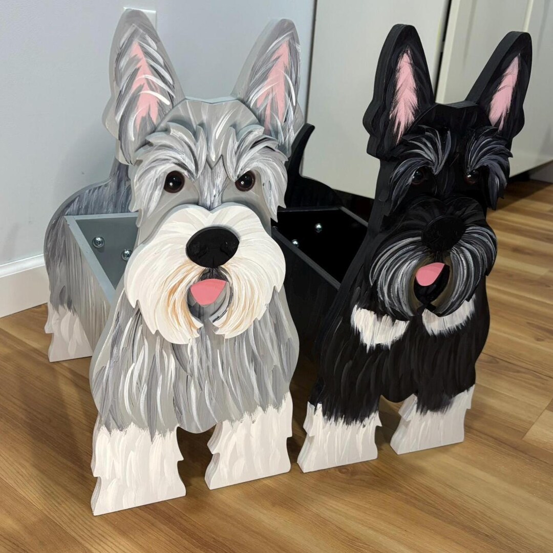 Schnauzer Dog Handmade and Painted Wood Organizer Planter - Etsy