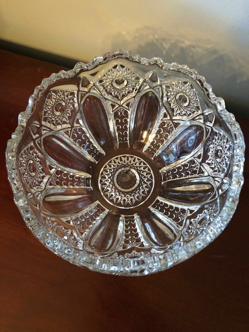 L E Smith Hobstar Fruit Serving Bowl, Clear Crystal Glass, Scalloped ...