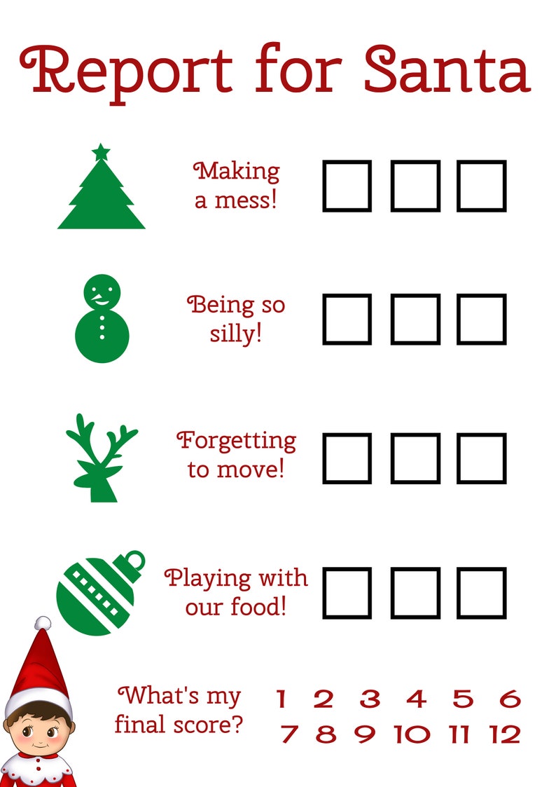 Elf Score/report Card Instant Download - Etsy
