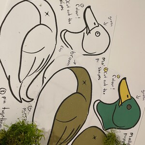 Mallard Duck Paper Puppet Printables line Art Colored - Etsy