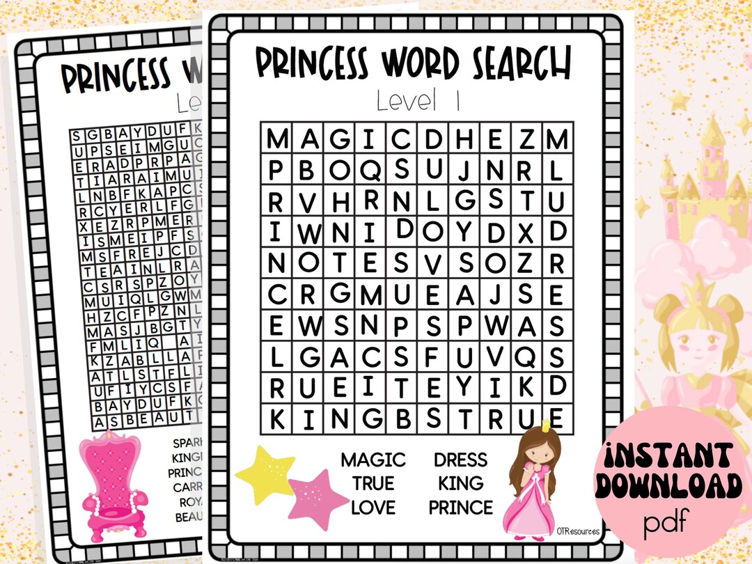 Princess Word Search Printable Games for Kids - Etsy Canada