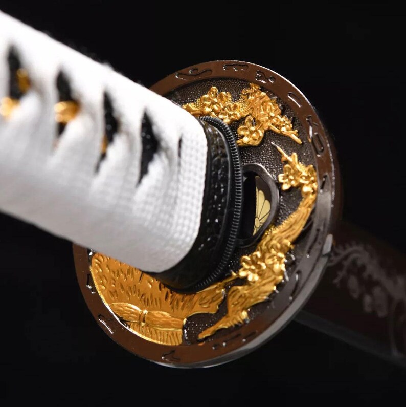 Handcrafted Katana With Detailed Floral Etching – Premium Home Decor ...