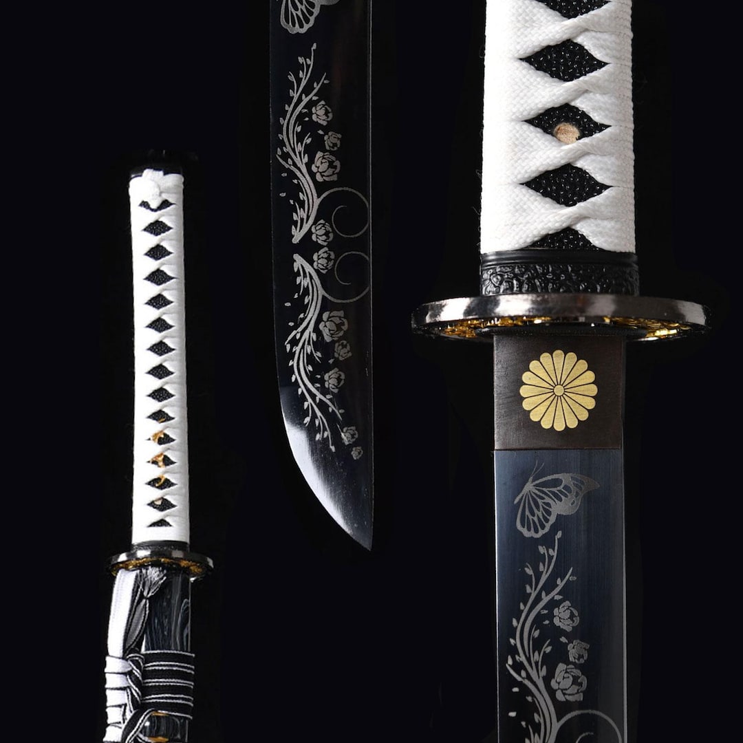 Handcrafted Katana With Detailed Floral Etching – Premium Home Decor ...