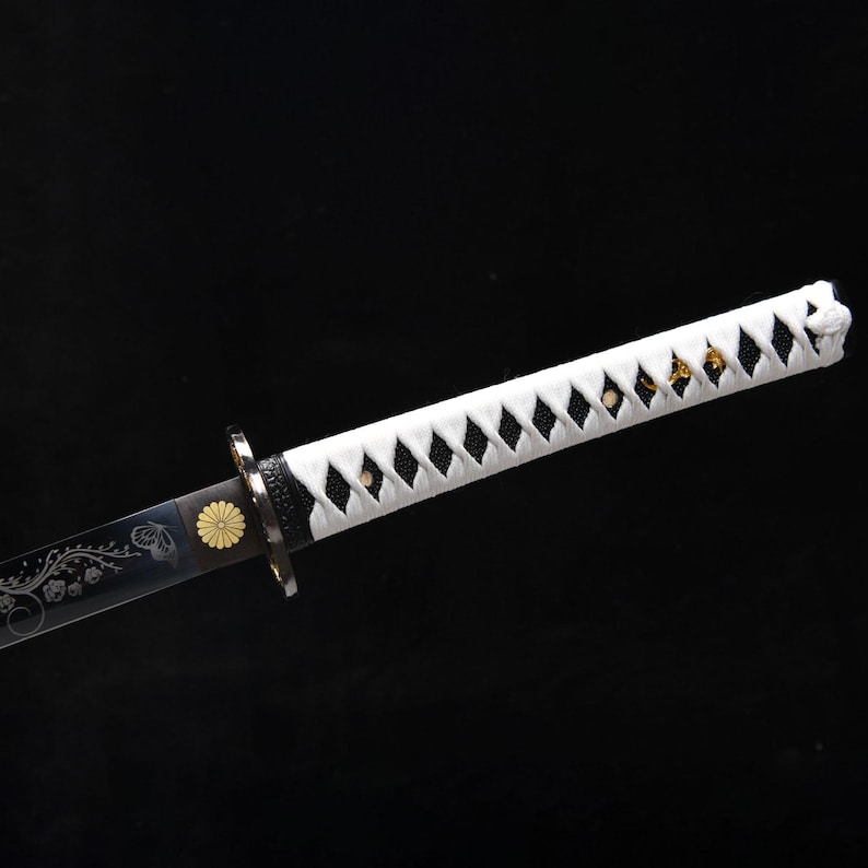 Handcrafted Katana With Detailed Floral Etching – Premium Home Decor ...
