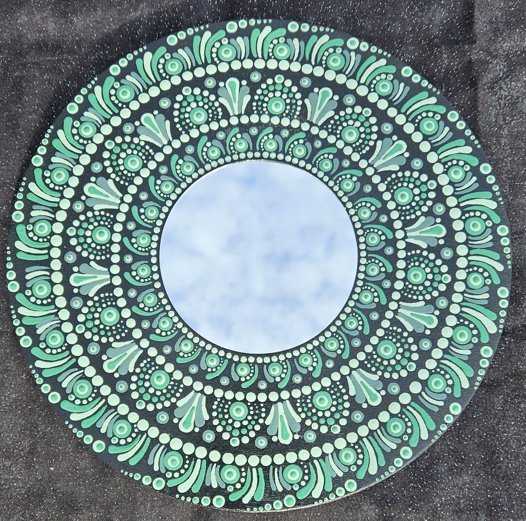 Dot Mandala Mirror, Green, Sea Glass, Art, Gift, Dot, Home, Mirror, 10 ...