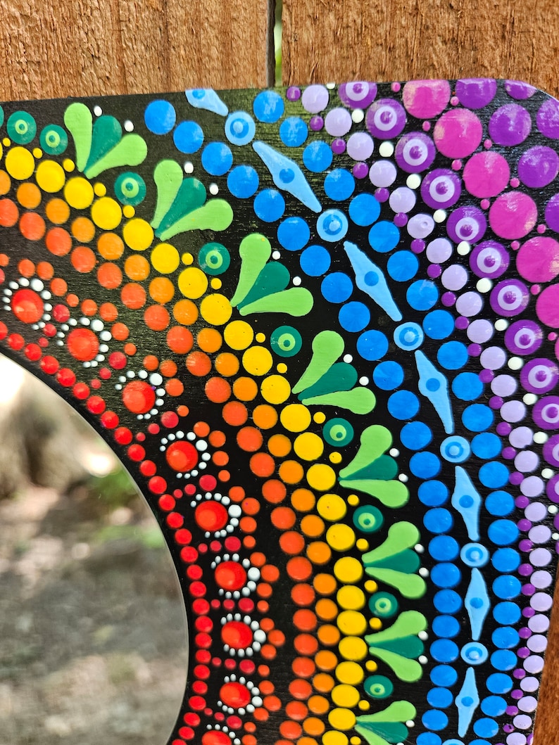 Hand-dotted Rainbow Mandala Mirror, Colorful Wall Decor (9x12 In) - Etsy