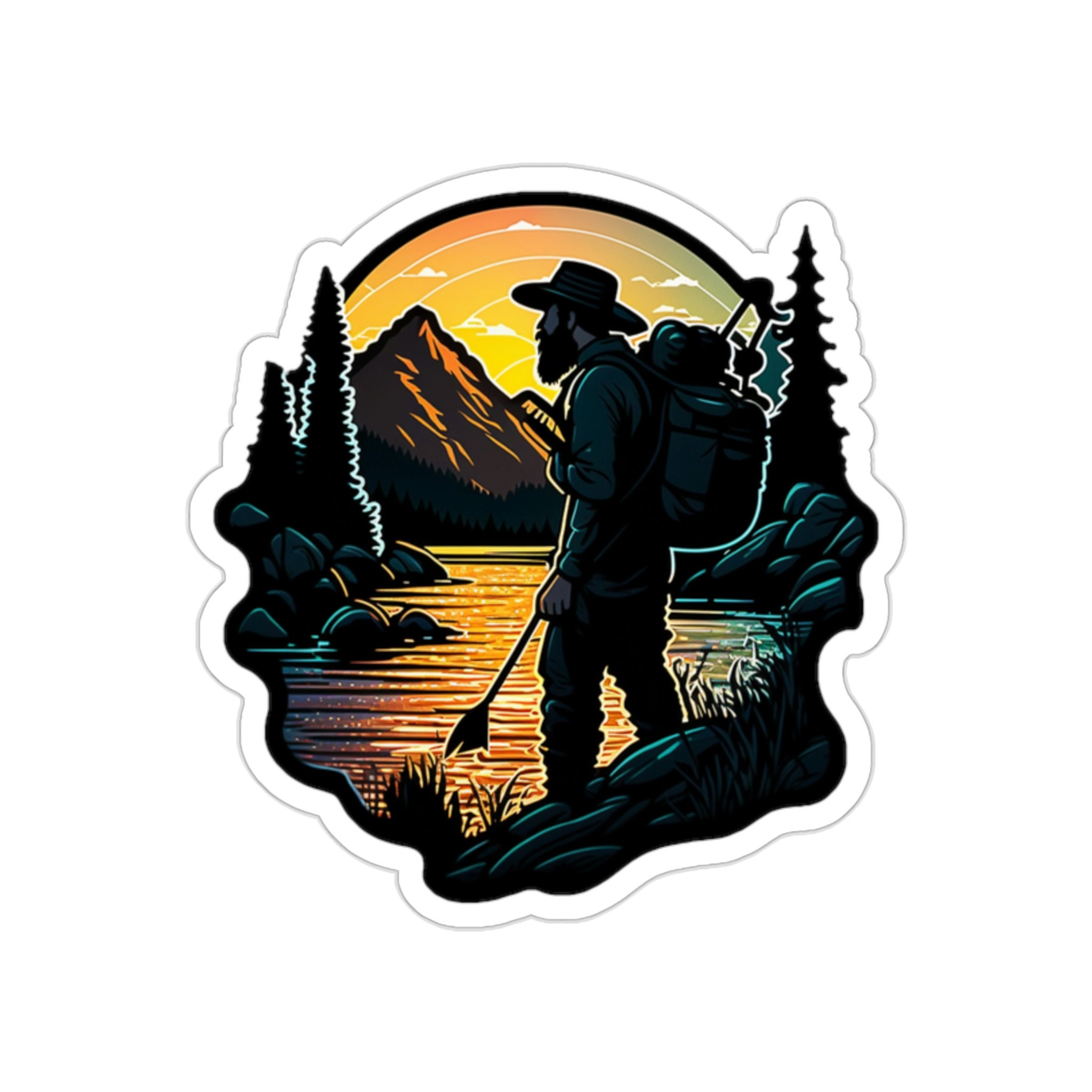 Fishing Enthusiast Stickers, Sunset Fishing Sticker, Fly Fishing ...