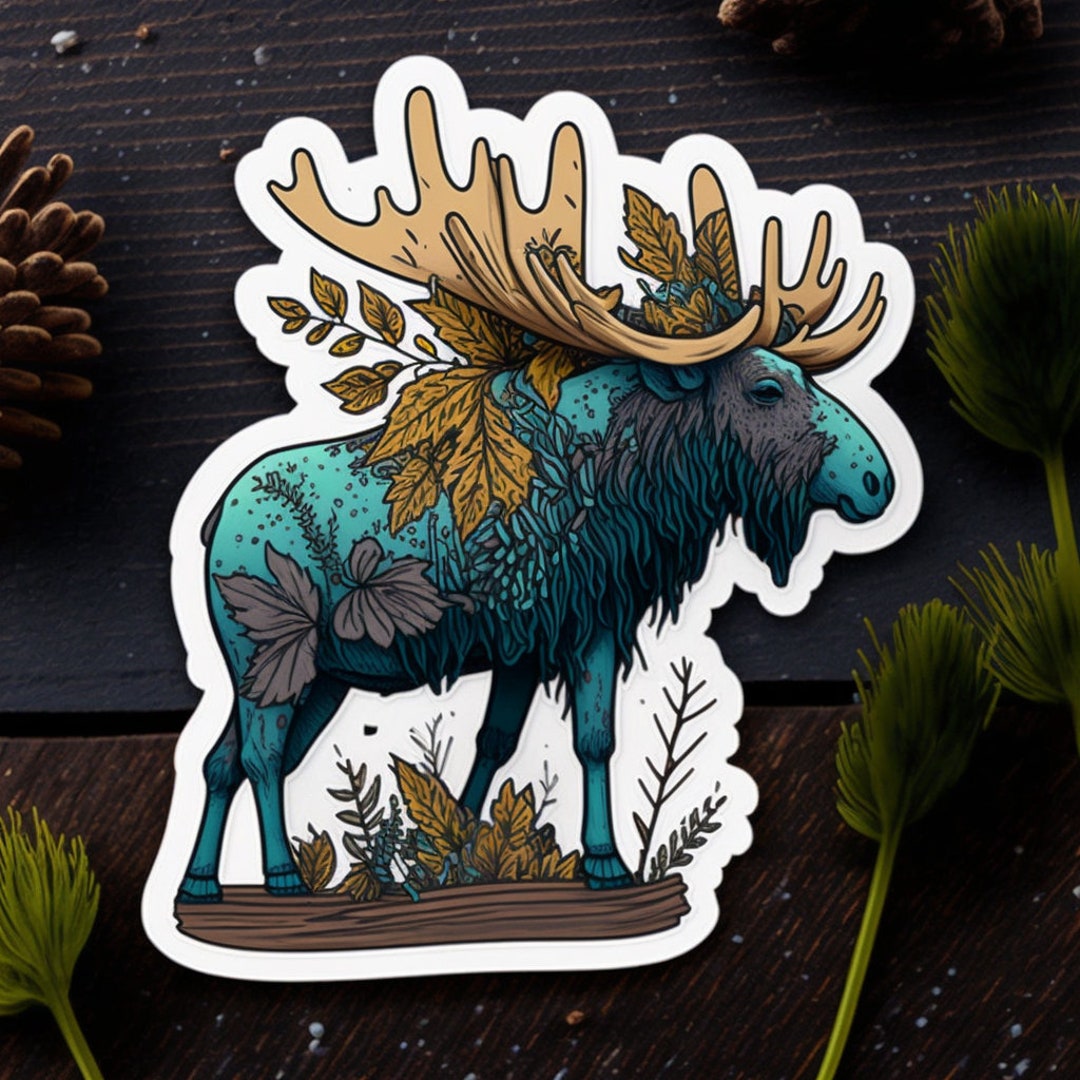 Whimsical Moose Sticker, Fun Moose, Cute Moose, Laptop Sticker, Water ...