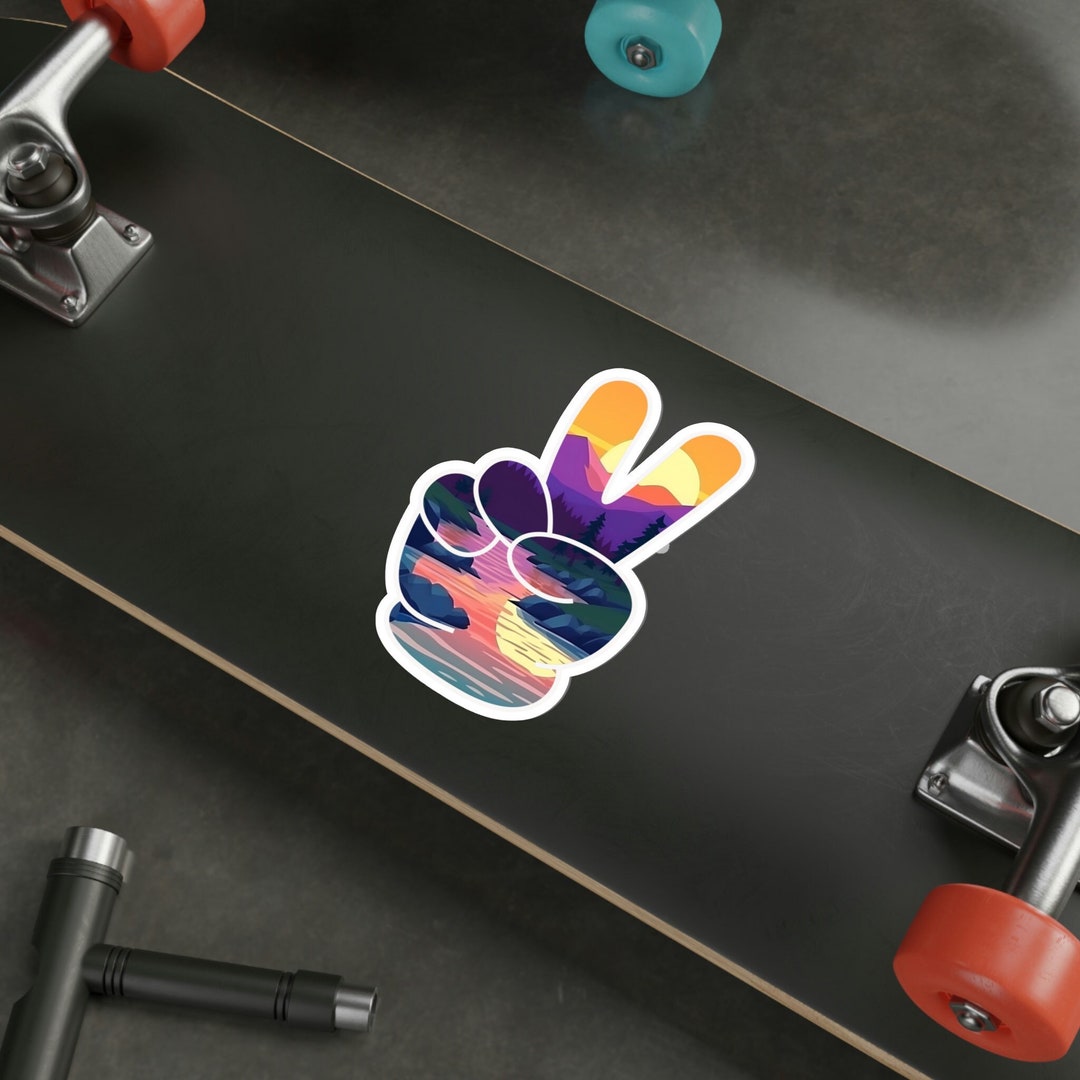 Mountain Sunset Peace Hand Sticker, Peace Sign Sticker, Nature Sticker ...