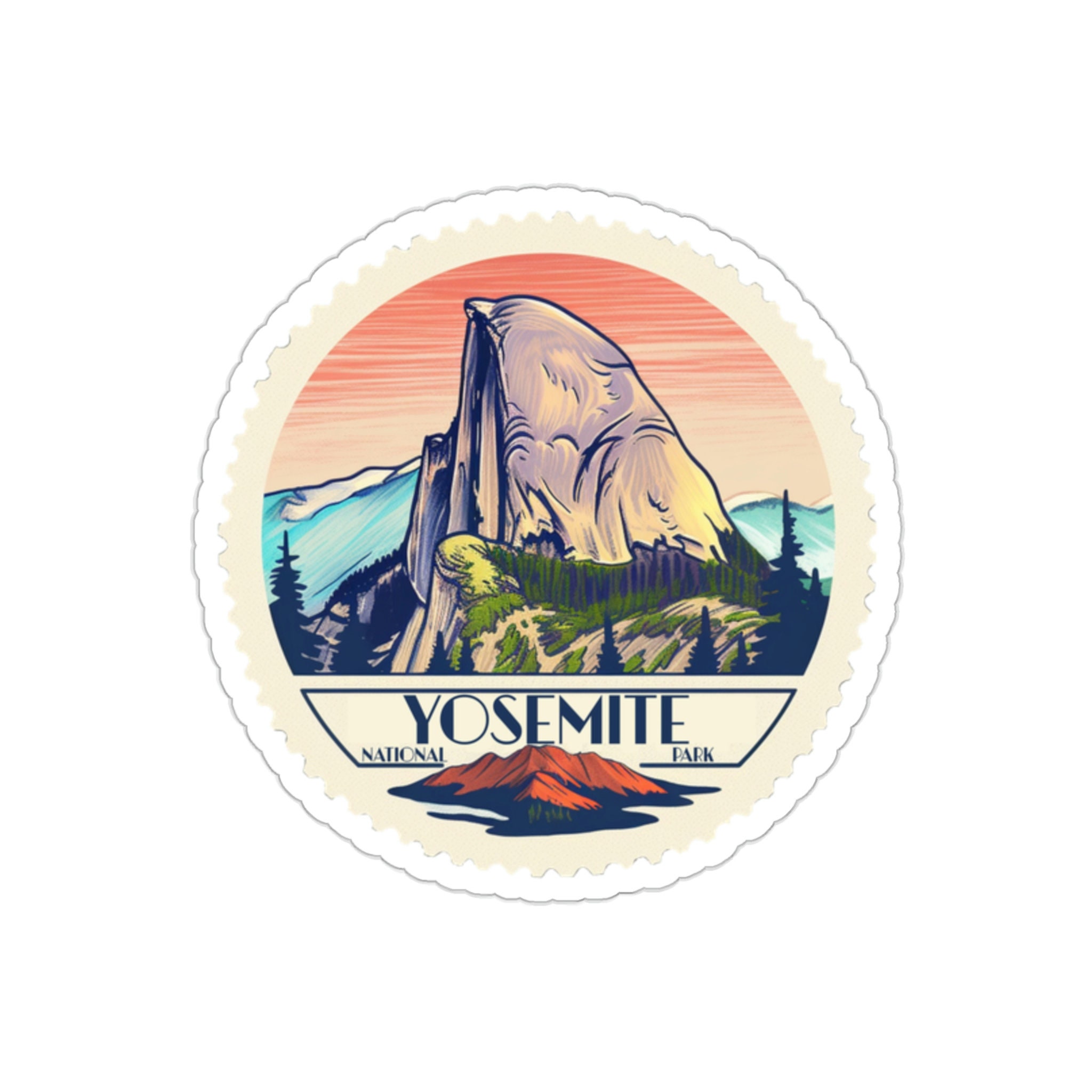 Yosemite National Park Half-dome Round Die Cut Sticker, Stamp Sticker ...