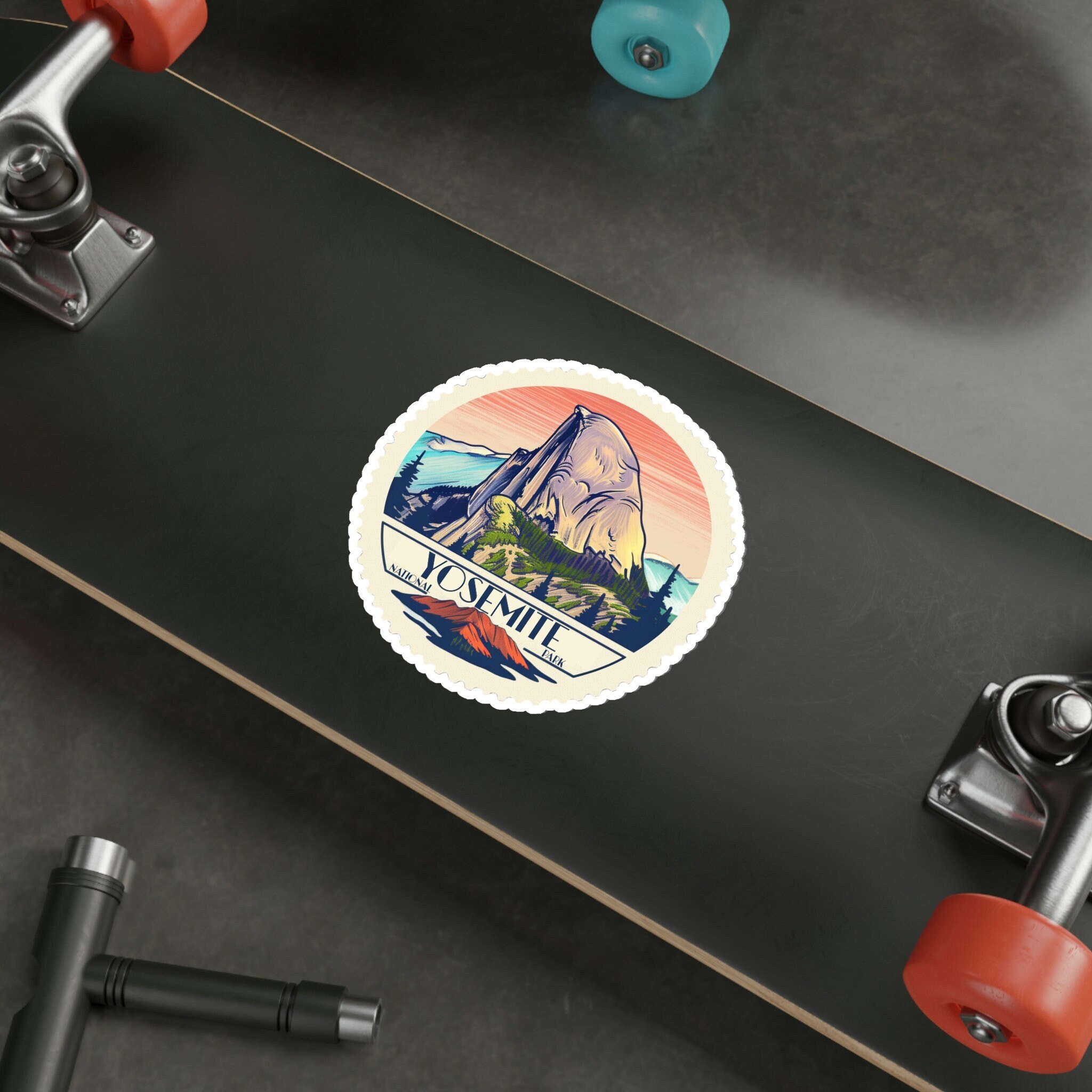 Yosemite National Park Half-dome Round Die Cut Sticker, Stamp Sticker ...