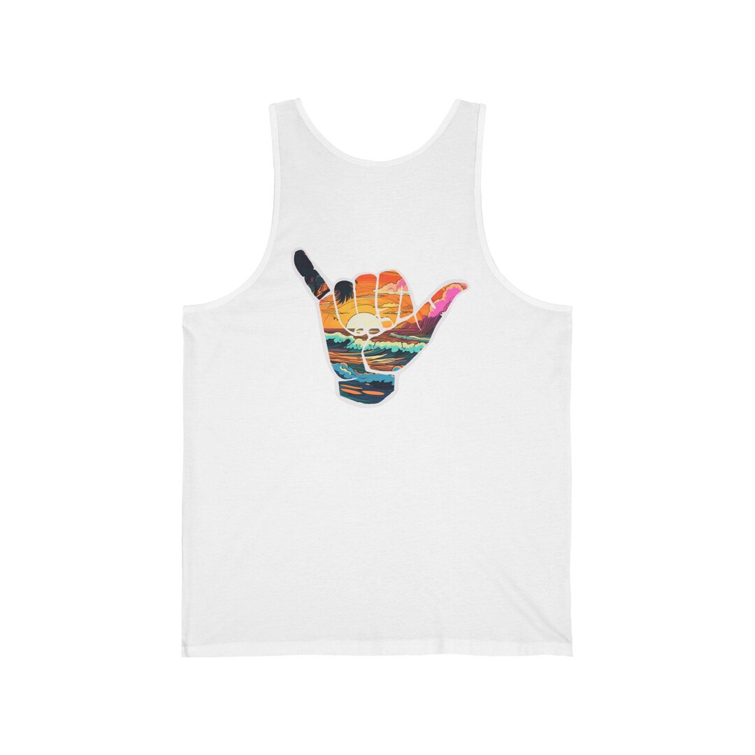 Shaka Sunset Tank, Beach Tank Top, Vibrant Beach Vibes, Unisex Jersey ...