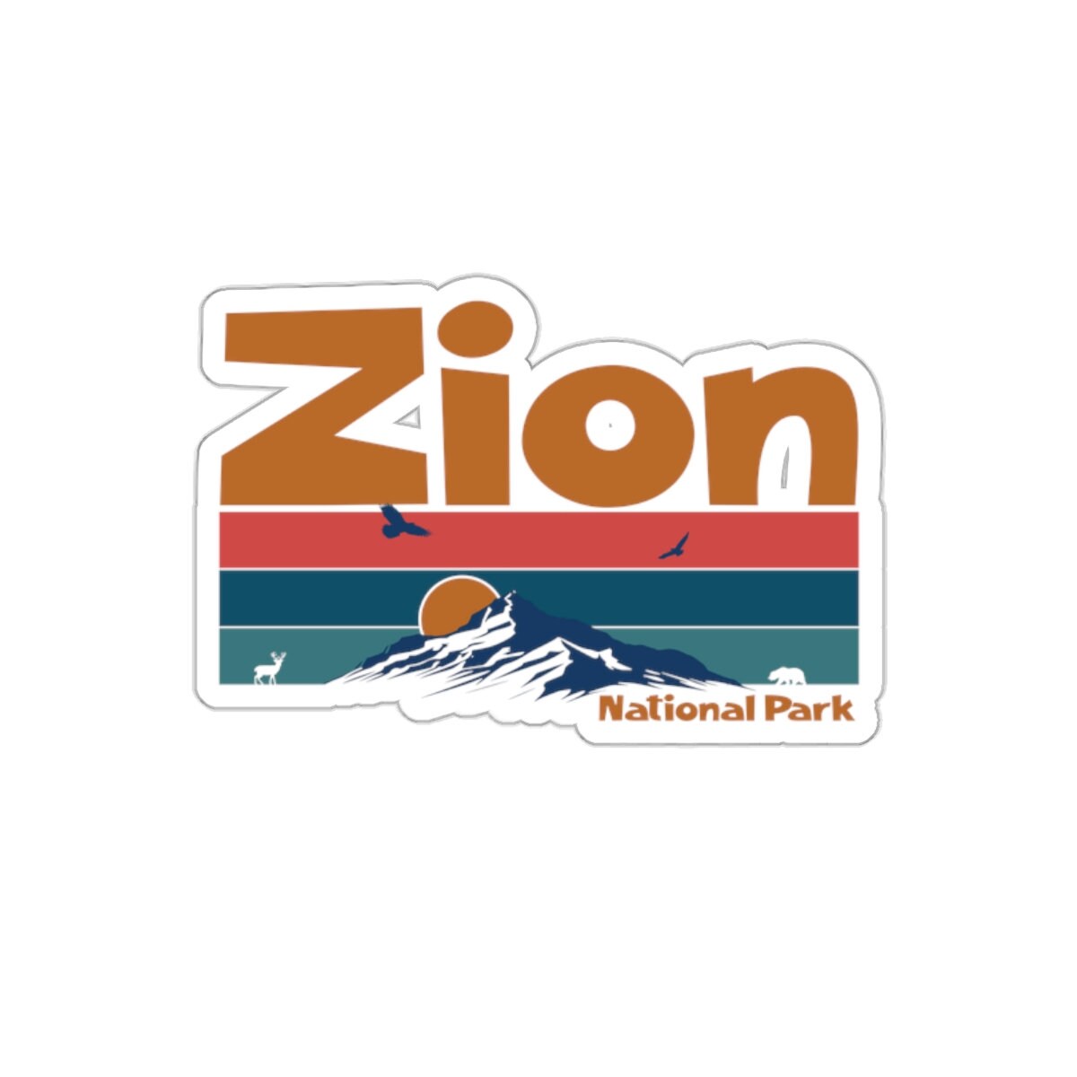 Zion National Park, Vintage Sticker, Outdoor Sticker, Retro Sunset ...