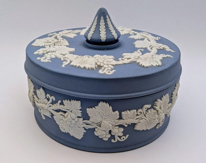 Wedgwood Blue Jasperware Grape Vine Pattern Candy Dish, Jewelry Box ...