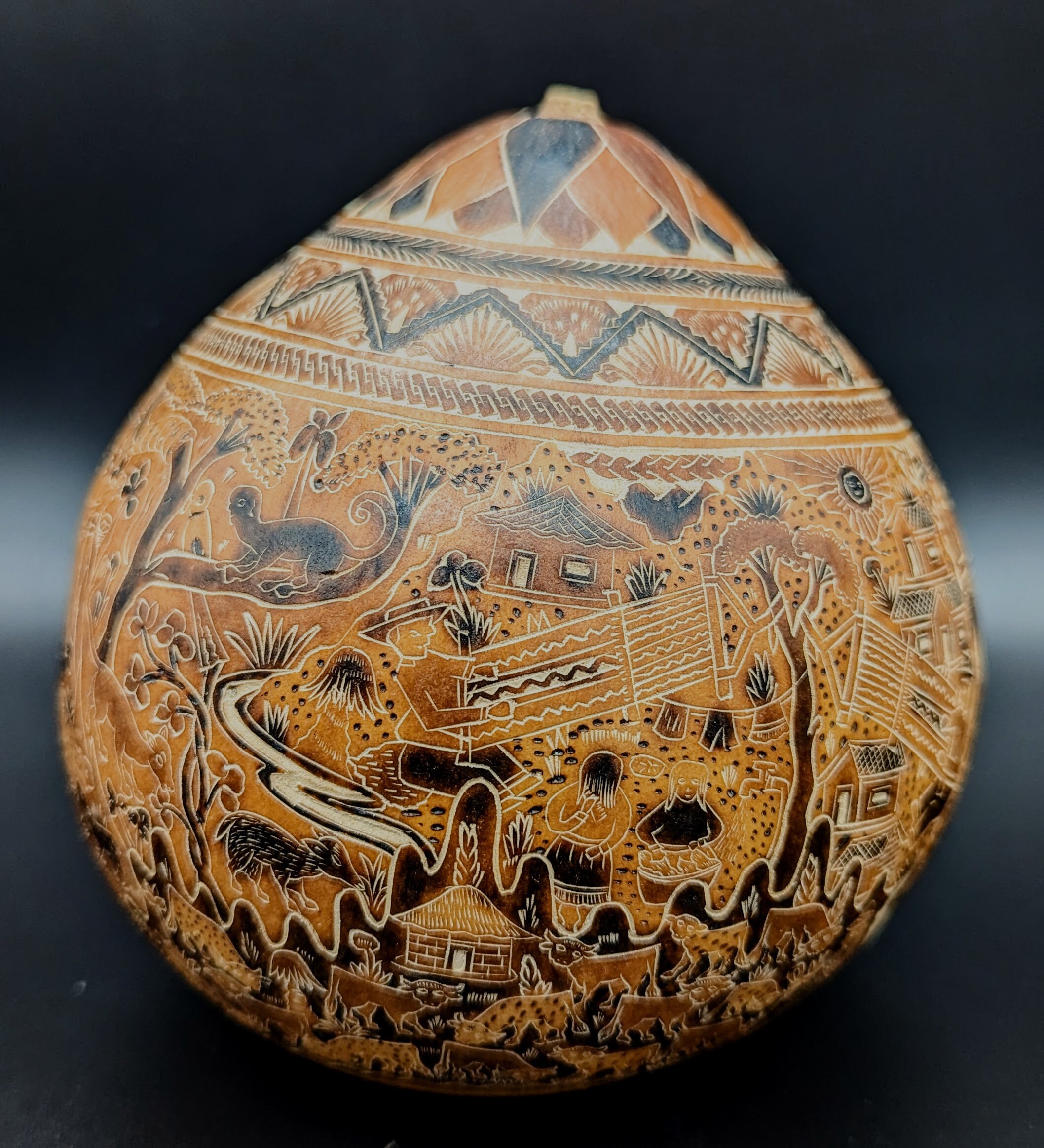Carved Peruvian Gourd. Museum Quality Piece of Vintage Art. Seeds ...