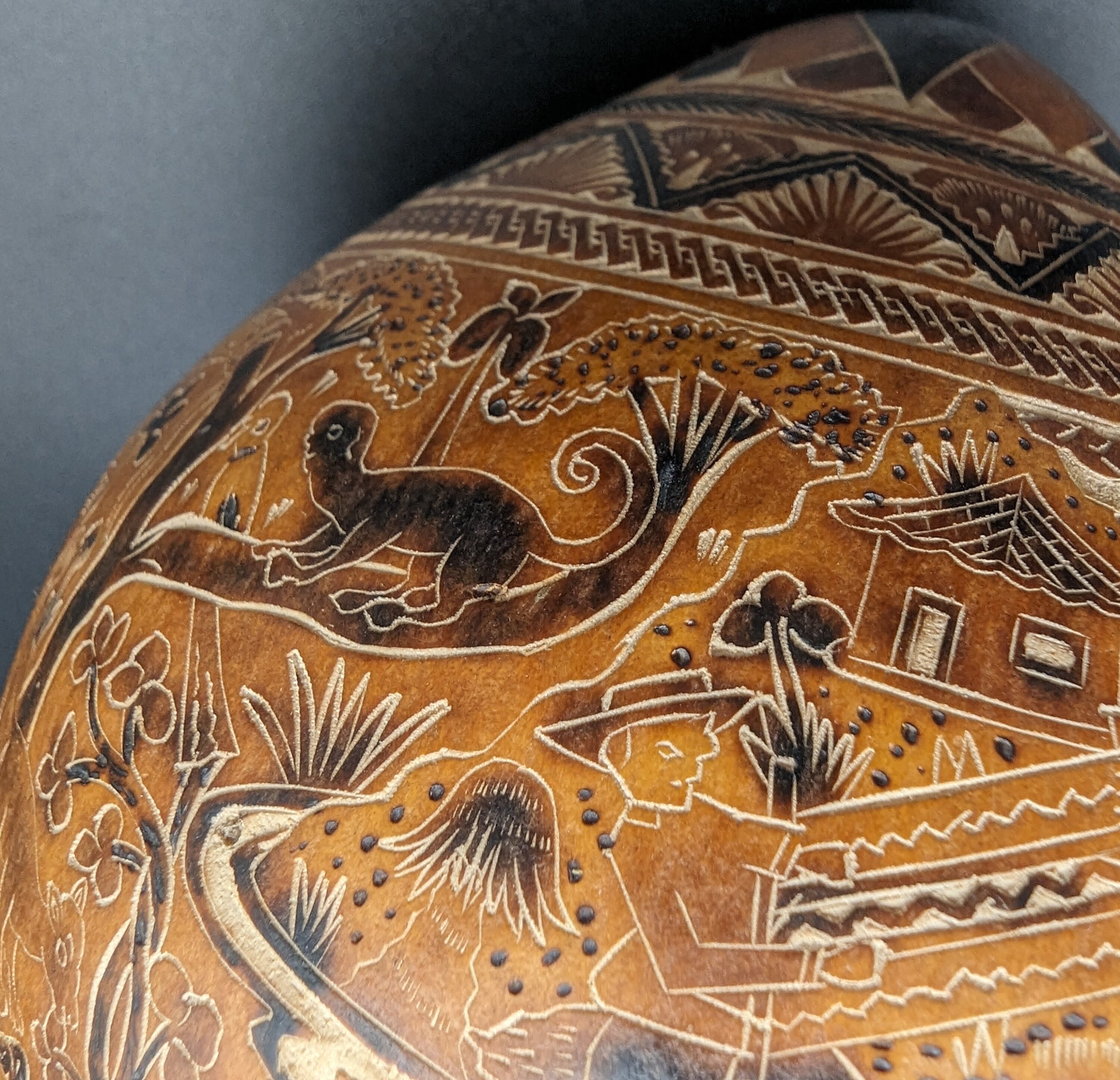 Carved Peruvian Gourd. Museum Quality Piece of Vintage Art. Seeds ...