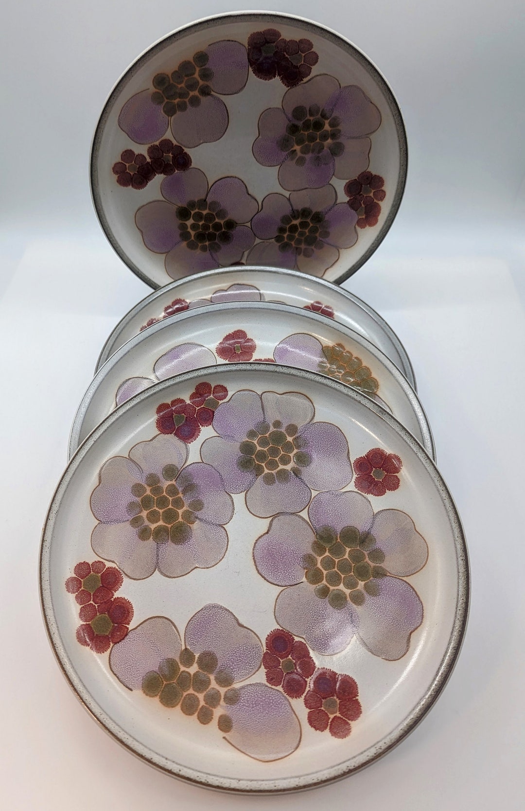 Lavender & Pink Flowers, Coupe Shape, Four Gypsy Pattern Dinner Plates ...