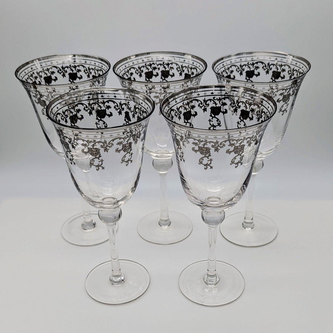 Vintage Silver Overlay Wine Glasses - Set of 5 - Bordeaux Burgundy ...