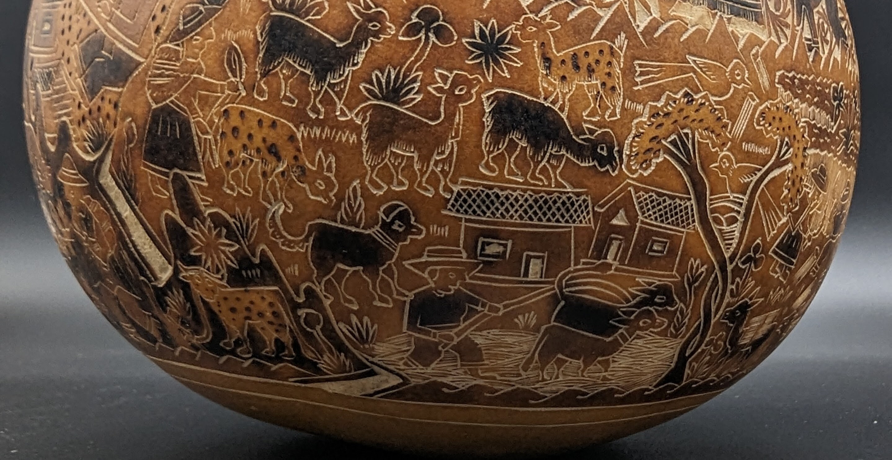 Carved Peruvian Gourd. Museum Quality Piece of Vintage Art. Seeds ...