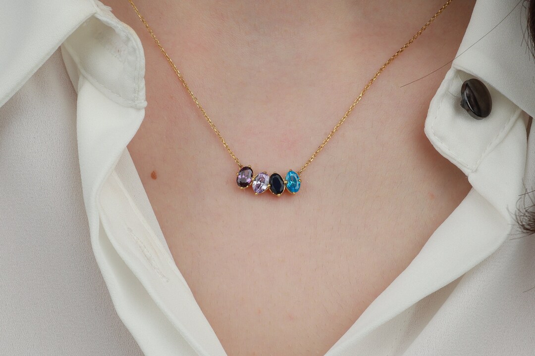 Oval Birthstone Jewelry, Oval Birthstone Family Necklace, Gold ...