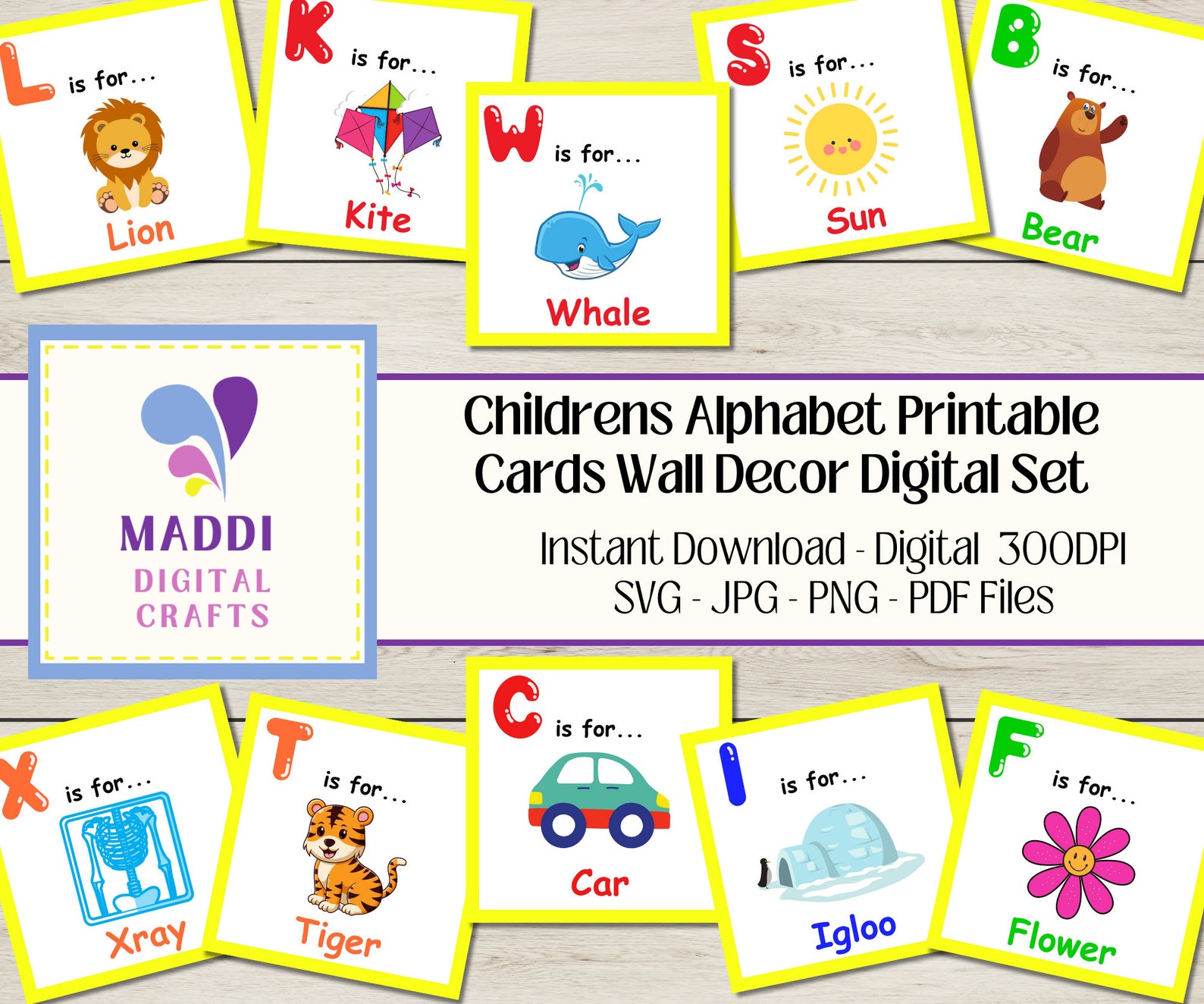 Alphabet Posters Digital Downloadable Learning Flash Cards Printable ...