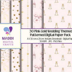 Pink Gold Wedding Themed Printable Paper Patterns Digital Instant ...