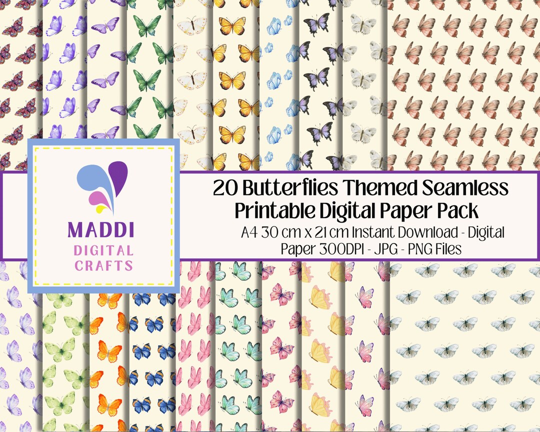 Butterflies Themed Digital Paper Butterfly Seamless Patterned ...