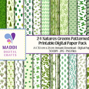 Natures Greens Foliage Digital Paper A4 Downloadable Leaf Patterned ...