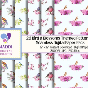 Birds & Flowers Theme Printable Paper Pack Floral Bird Patterned ...
