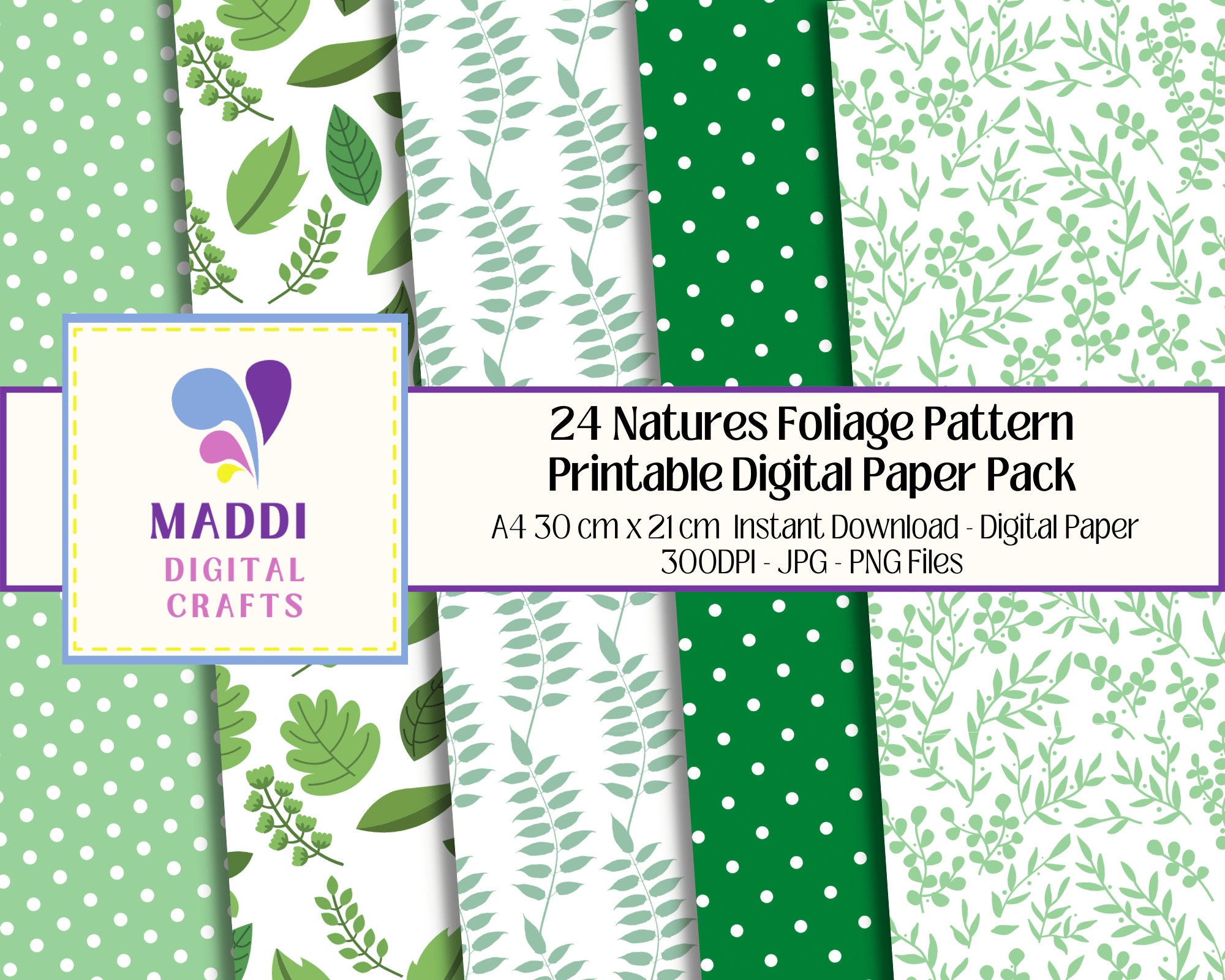 Natures Foliage Digital A4 Downloadable Paper Leaves Card Making ...