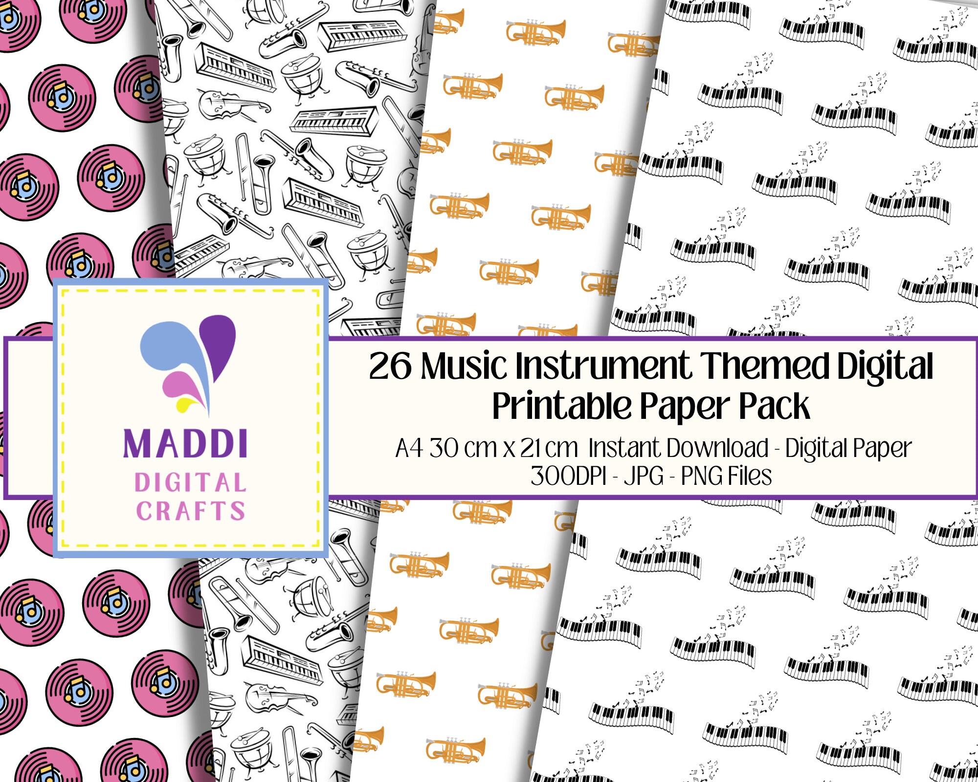Musical Theme Digital A4 Downloadable Paper Music Patterns Printable ...
