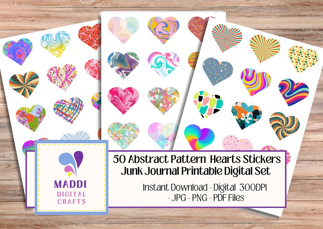 Abstract Hearts Printable Stickers 50 Heart Digital Journal Accents ...
