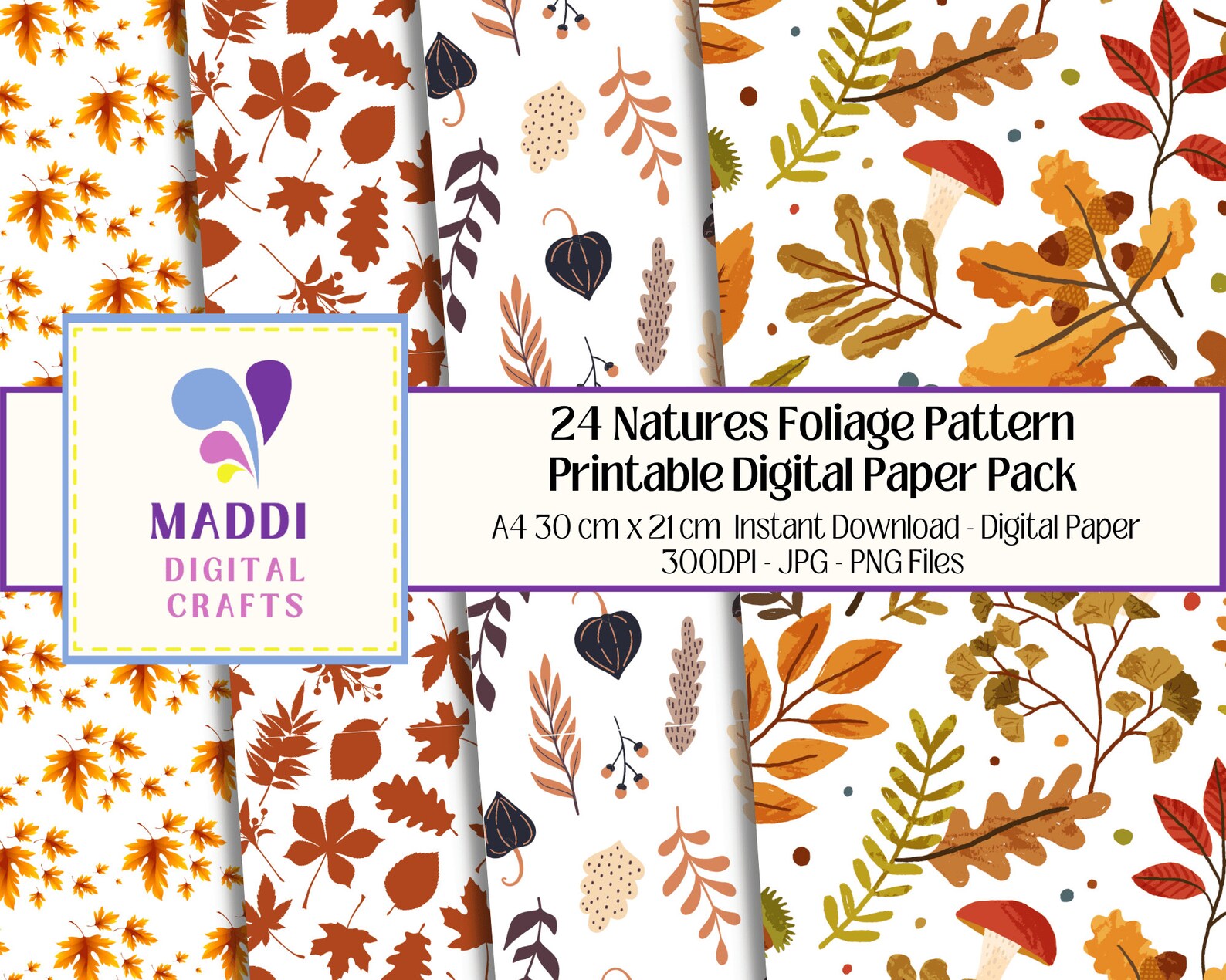 Natures Foliage Digital A4 Downloadable Paper Leaves Card Making ...
