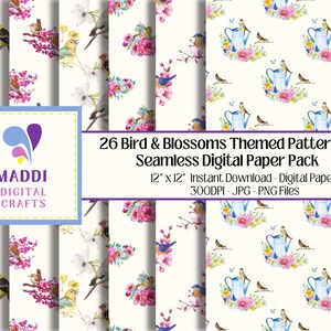Birds & Flowers Theme Printable Paper Pack Floral Bird Patterned ...