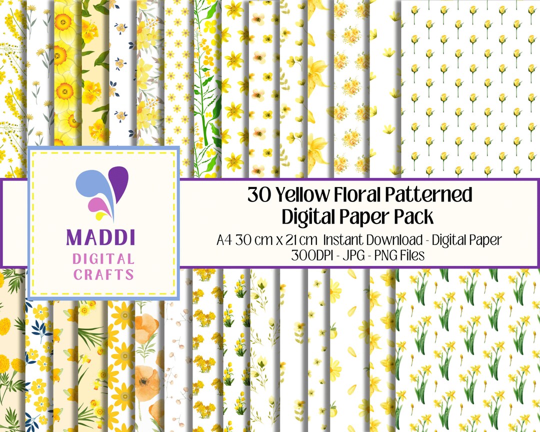 Yellow Flowers Themed Printable Paper Digital A4 Floral - Etsy