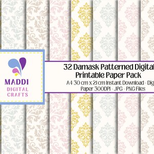 Elegant Damask Vintage Patterned Printable Digital Paper Card Making ...