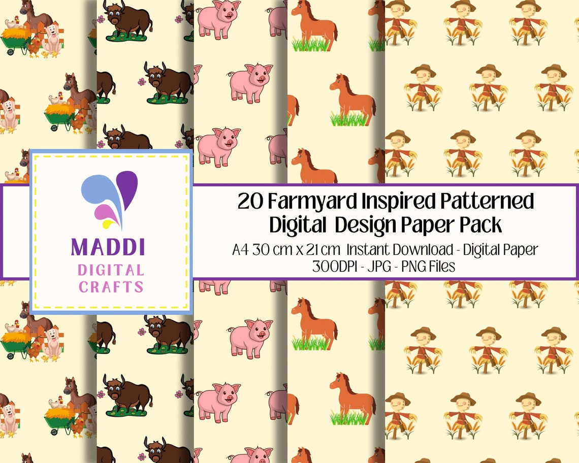 Farmyard Animals Patterned Digital A4 Downloadable Paper Countryside ...
