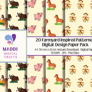 Farmyard Animals Patterned Digital A4 Downloadable Paper Countryside ...