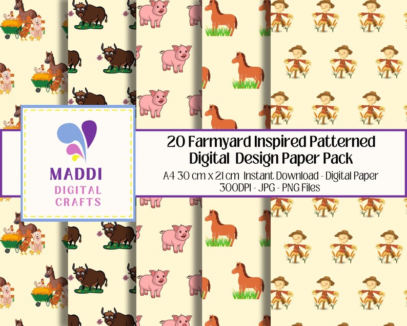 Farmyard Animals Patterned Digital A4 Downloadable Paper Countryside ...
