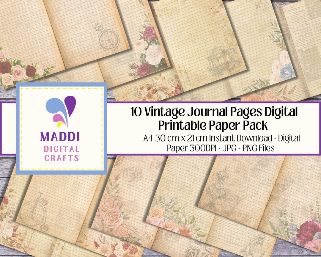 Vintage Junk Journal Planner Pages Digital Downloadable Paper Graphic ...