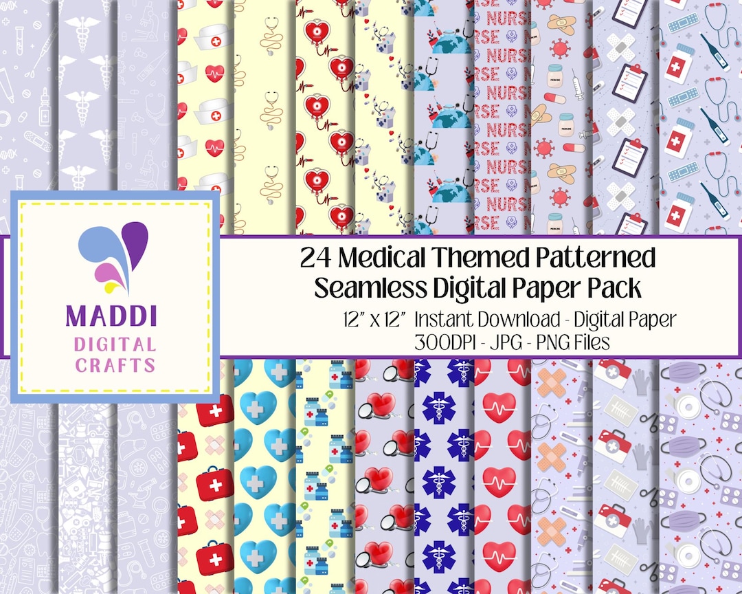 Medical Seamless Patterns Doctor Nurse Digital Printable Card Making ...