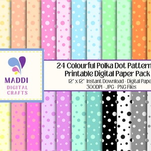 Polka Dots Patterned Printable Paper Colourful Digital Downloadable 12 ...