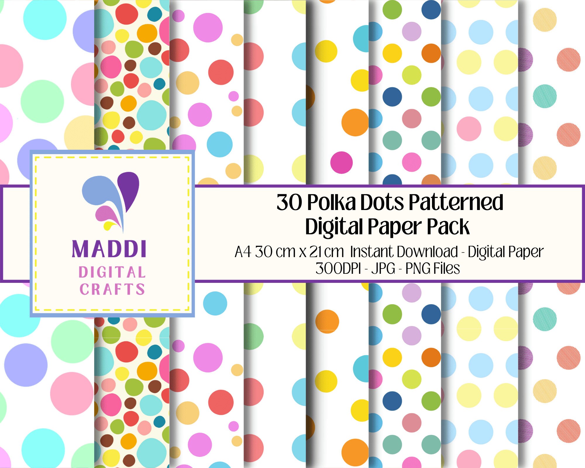 Polka Dots Patterned Printable Digital Paper Card Making Scrapbooking ...