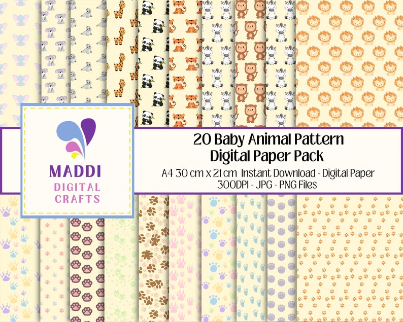 Baby Animals Patterned Digital A4 Downloadable Paper Animal Patterns ...
