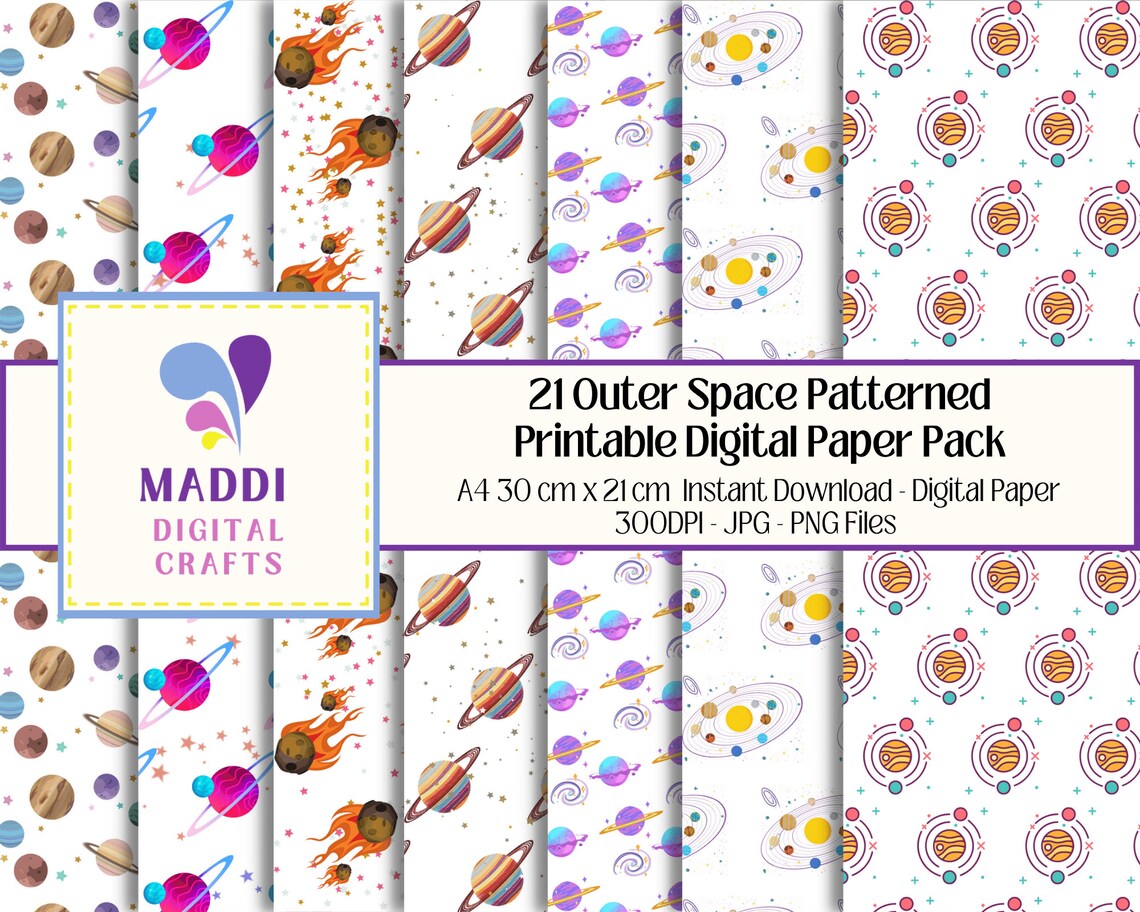Outer Space Themed Printable Patternered Paper Digital A4 Downloadable ...